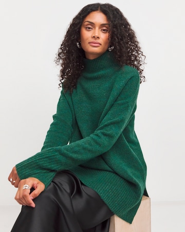 High Neck Deep Trim Longline Jumper | JD Williams