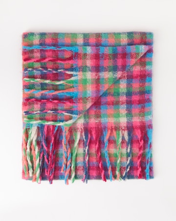 Bright Check Fluffy Blanket Scarf | JD Williams
