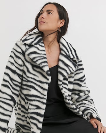 Longline Zebra Print Faux Fur Coat | JD Williams