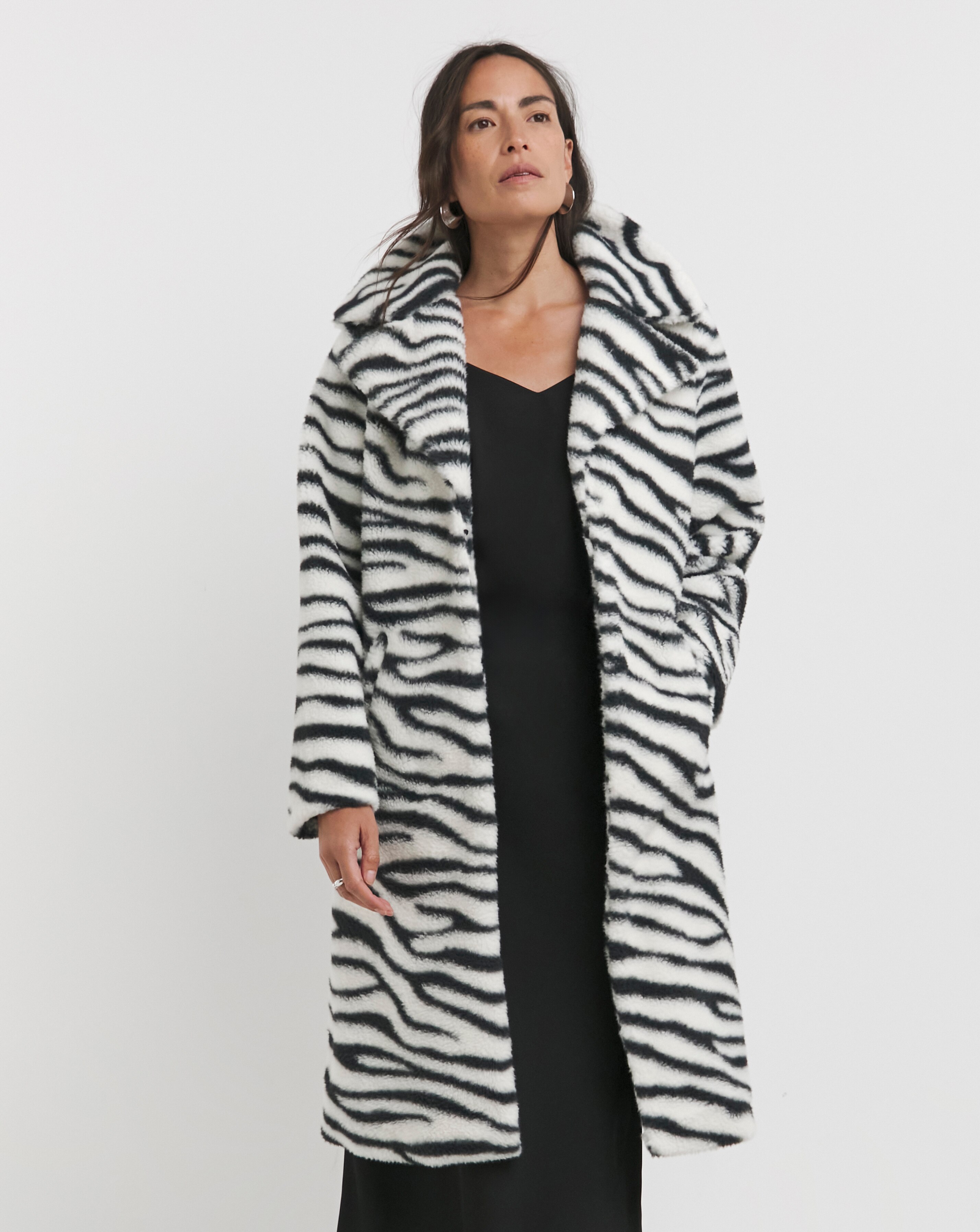 Longline Zebra Print Faux Fur Coat | JD Williams