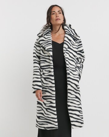 Longline Zebra Print Faux Fur Coat | JD Williams