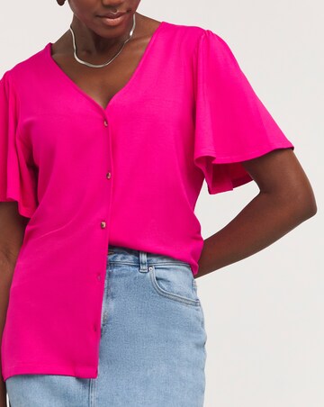 Pink Button Front Angel Sleeve Top | JD Williams