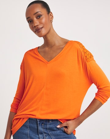 Orange V Neck Lace Back Long Sleeve Top | JD Williams