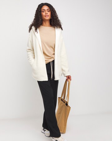 Cream Borg Longline Zip Up Jacket | JD Williams