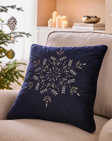 Velvet Embroidered Snowflake Cushion | JD Williams