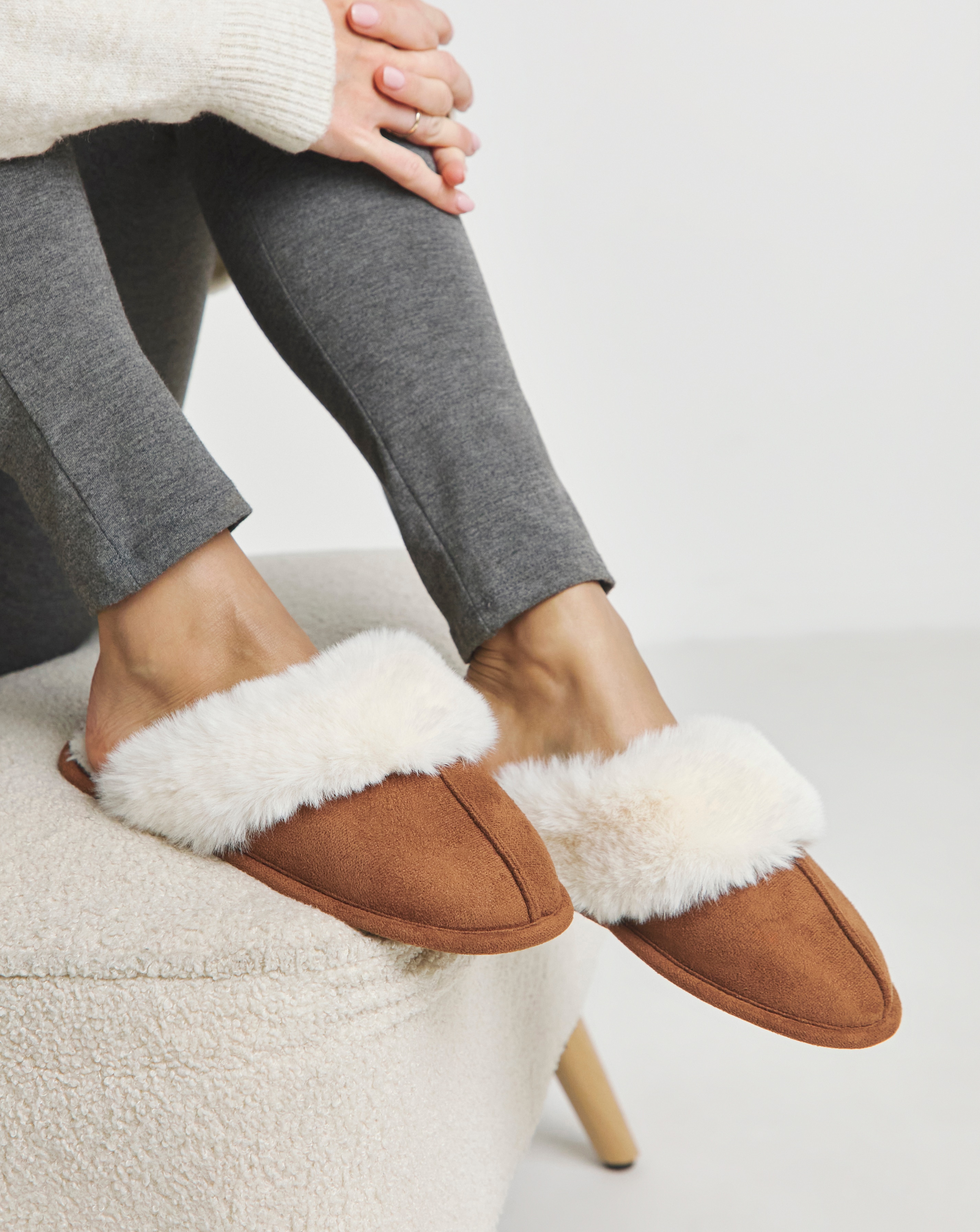 Elyse Faux Fur Mule Slippers Wide E Fit | JD Williams
