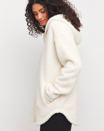 Cream Borg Longline Zip Up Jacket | JD Williams