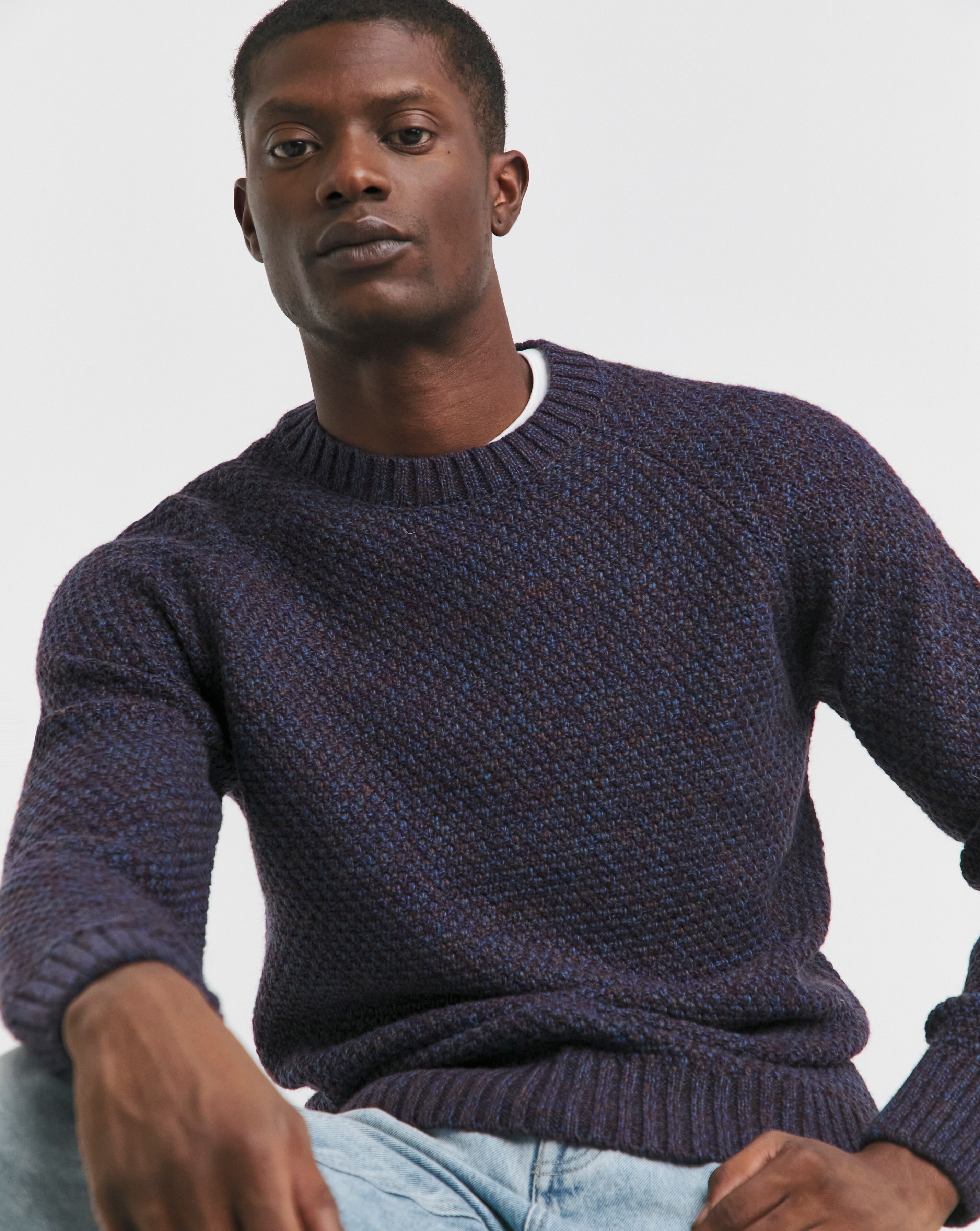 Navy Twist Wool Blend Crew Neck Jumper | JD Williams
