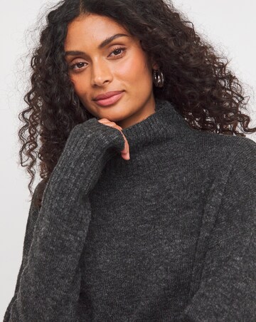 High Neck Deep Trim Longline Jumper | JD Williams