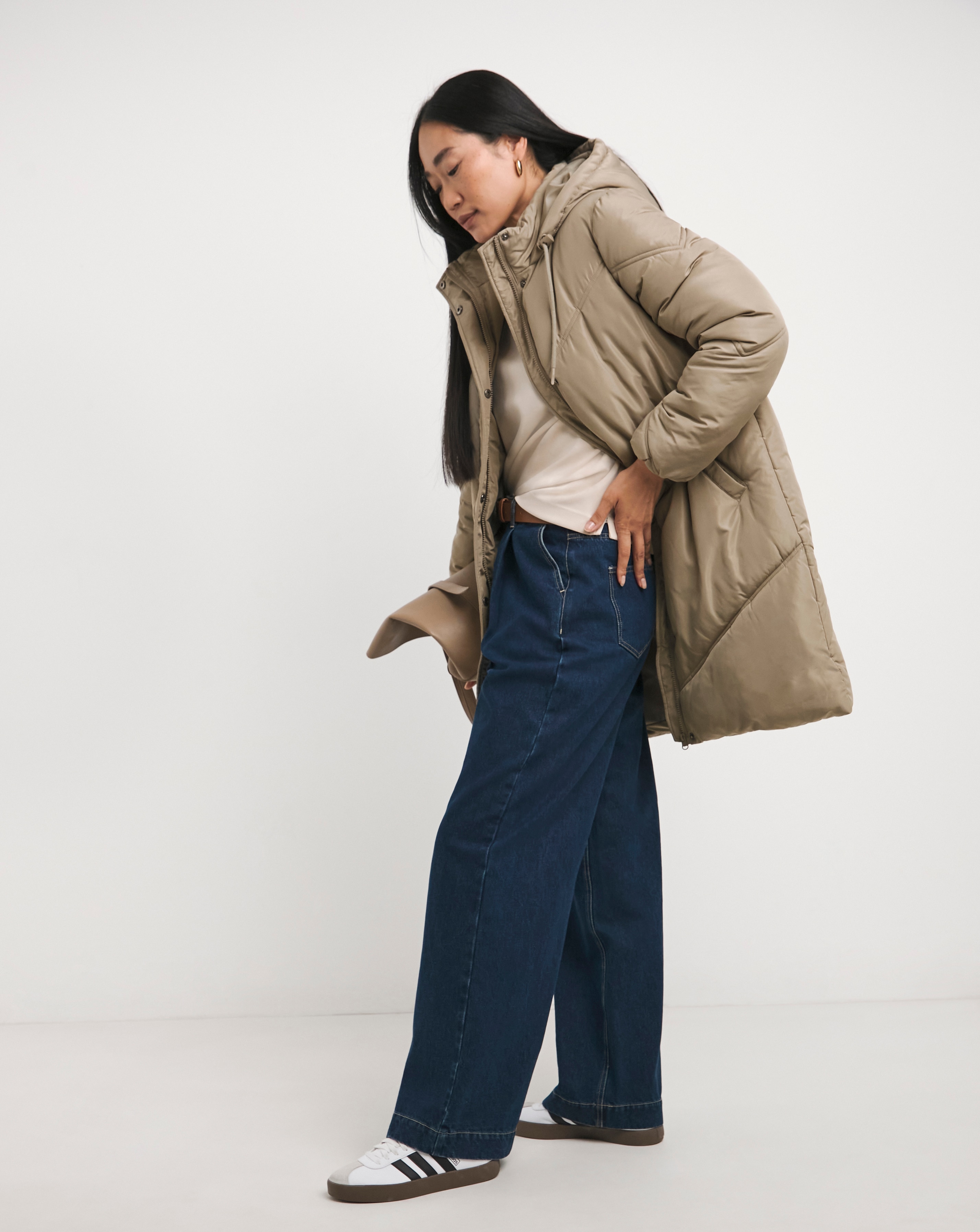 Taupe Mid Length Padded Coat | JD Williams