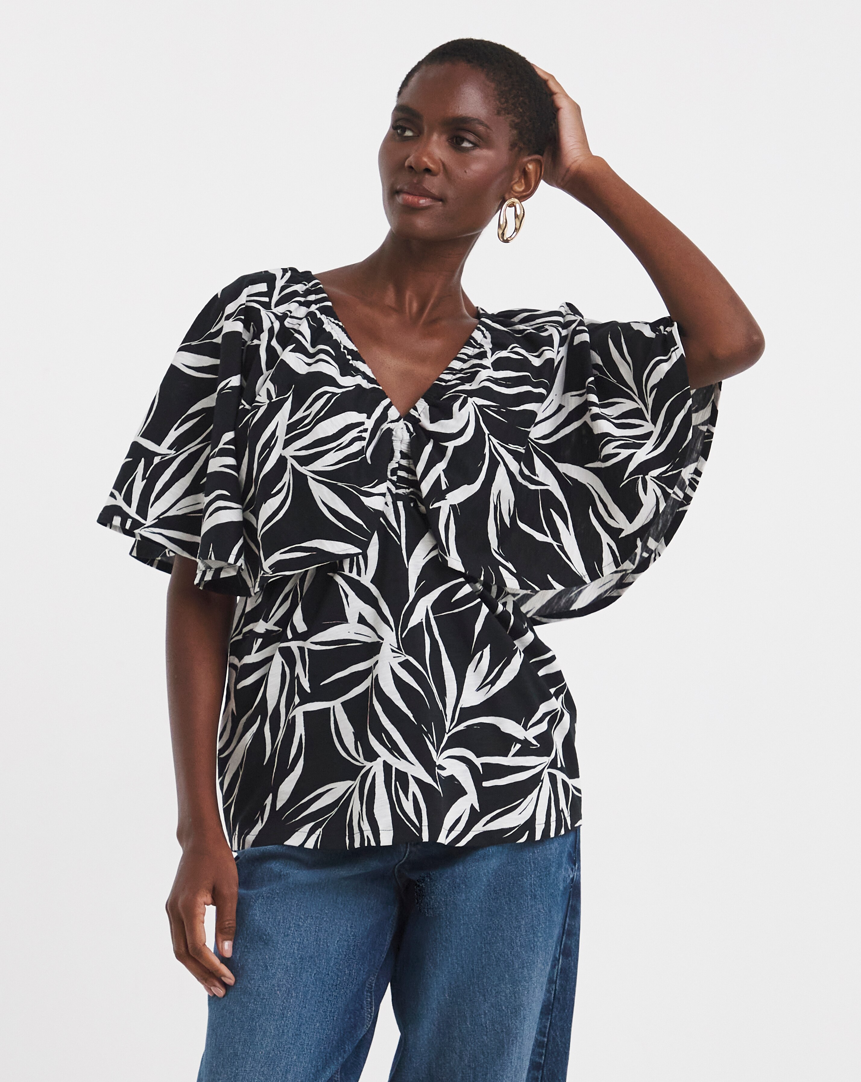 Button Front Angel Sleeve Top | JD Williams