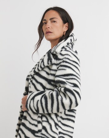 Longline Zebra Print Faux Fur Coat | JD Williams