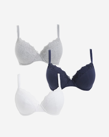Pretty Secrets 3 Pack Harper Lace Ribbed T-Shirt Bras B-F Navy/White ...