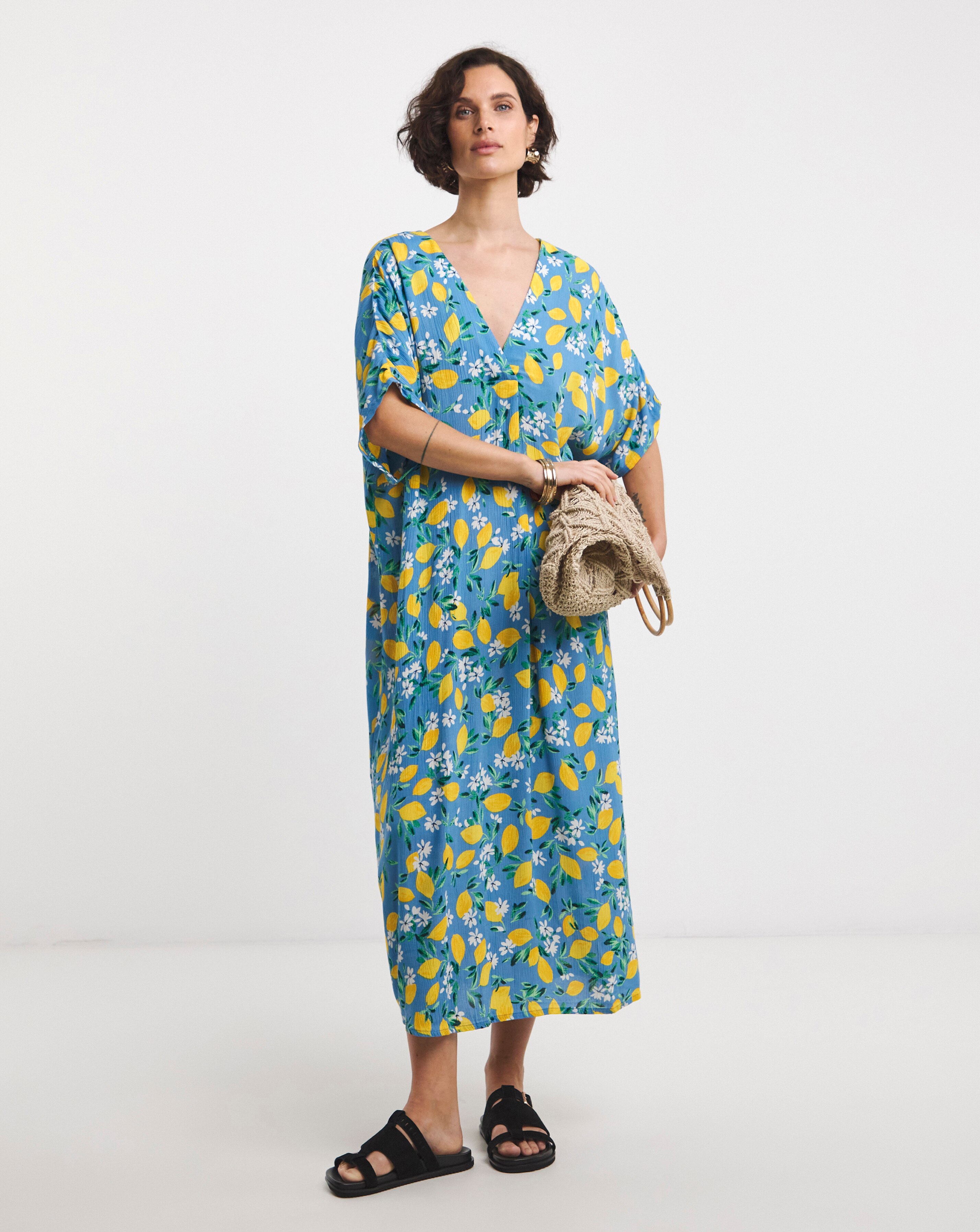Textured Crinkle Kaftan Overhead Midi Dress | JD Williams