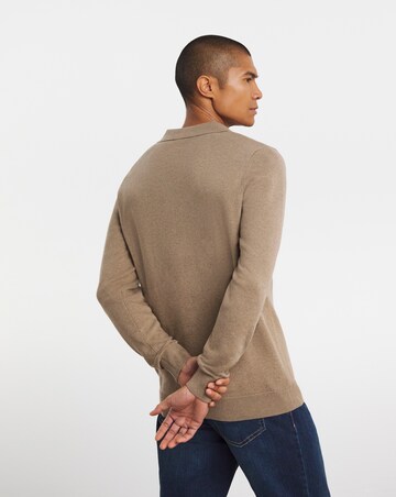 Neutral Marl Cotton Open Neck Knit Polo | JD Williams