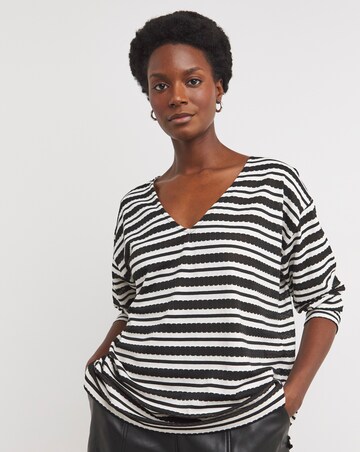 Stripe Lace V Neck Long Sleeve Longline Top | JD Williams