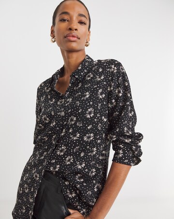 Dipped Back Long Sleeve Shirt - Mono Floral | JD Williams