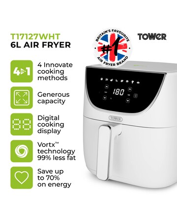 Tower Vortx White 6L Digital Air Fryer | JD Williams