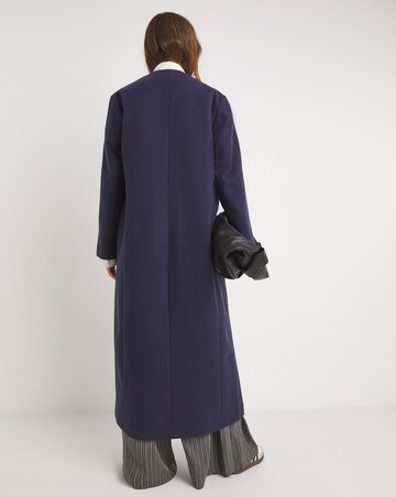 Navy Collarless Longline Coat | JD Williams