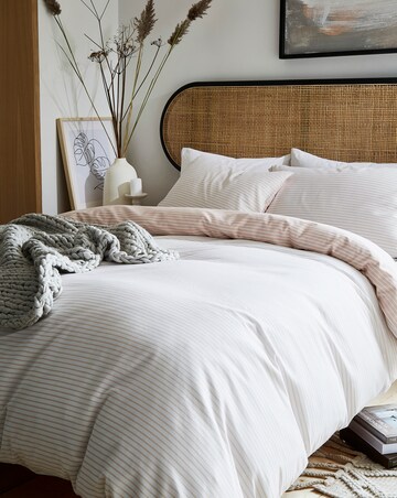 Murray Stripe Cotton Duvet Cover Set - Blush | JD Williams