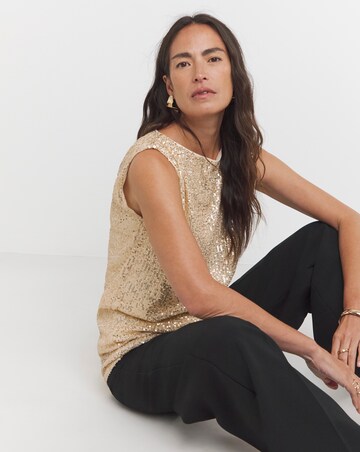 Gold Sequin Longline Tank Top | JD Williams