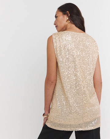 Gold Sequin Longline Tank Top | JD Williams
