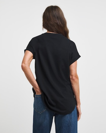 Black Longline Short Sleeve Curved Hem Top | JD Williams