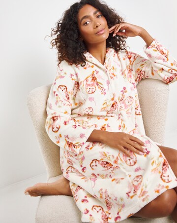 Button Through Midi Dressing Gown Owl Print | JD Williams
