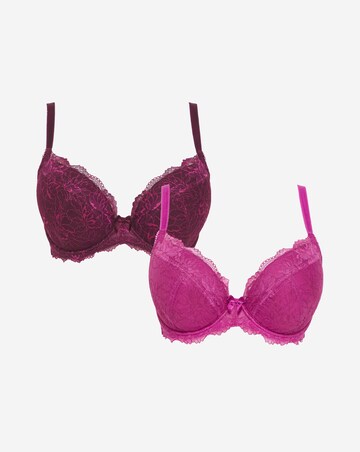 Pretty Secrets 2 Pack Ella Lace Padded Plunge Wired Bras B-K | JD Williams