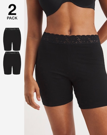 Pretty Secrets 2 Pack Cotton Comfort Lace Trim Shorts- Black/Black | JD ...
