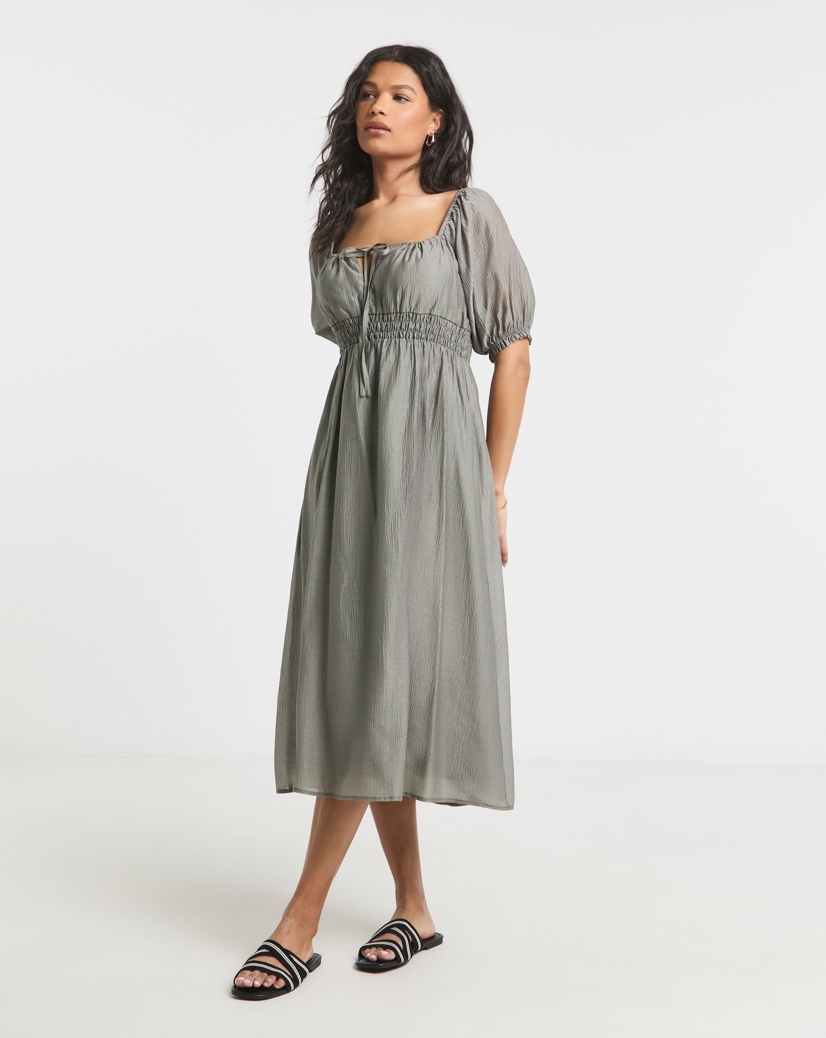 Simply Be Orange Crinkle Button Through Midi Dress | JD Williams