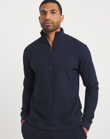 BOSS Structure Logo 1/4 Zip Lounge Sweat - Dark Blue | JD Williams