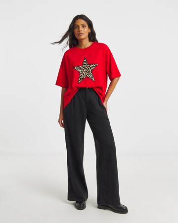 Simply Be Red Leopard Star Graphic Oversized T-Shirt | JD Williams