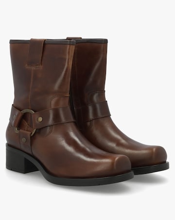 Fly London Reva Brown Leather Chunky Western Boots | JD Williams