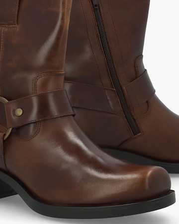 Fly London Reva Brown Leather Chunky Western Boots | JD Williams
