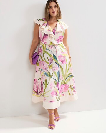 Phase Eight Matilda Floral Linen Ruffle Midi Dress | JD Williams