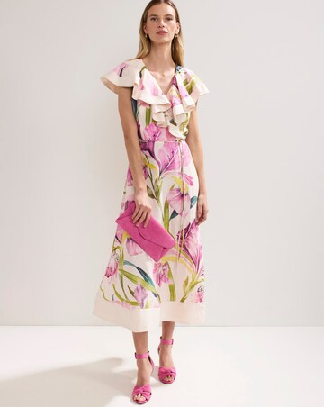 Phase Eight Matilda Floral Linen Ruffle Midi Dress | JD Williams